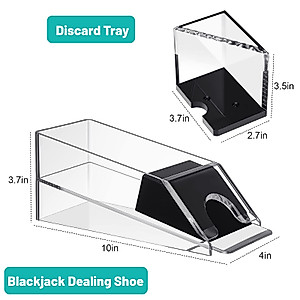 Honoson Blackjack Shoe and Discard Tray Clear Acrylic Blackjack Dealing Shoe Card Dispenser for Playing Cards Discard Holder Trays for Game Poker Accessories(4 Deck)