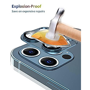 [2 Pack] Tamoria iPhone 12 Pro Max Camera Lens Protector Metal Plus Tempered Glass Camera Cover Oneness Design, Support LIDAR Scanner, Explosion-Proof iPhone 12 Pro Max 6.7 Inch Accessories Blue
