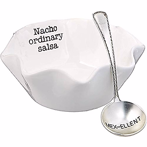 Mud Pie Salsa Ceramic Dip Cup Set, Nacho, White & Silver
