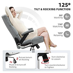 YAMASORO Velvet Office Chair High Back Executive Desk Chair with Flip-up Arms Modern Computer Chair with Wheels for Adult (Grey)