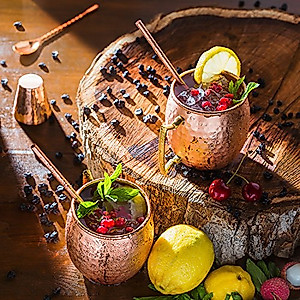 Copper-Bar Moscow Mule Copper Mugs - Set of 2-100% HANDCRAFTED Pure Solid Copper Mugs - 16 Oz, Gift Set + Cocktail Copper Straws, Copper Shot Glass & Copper Stirrer