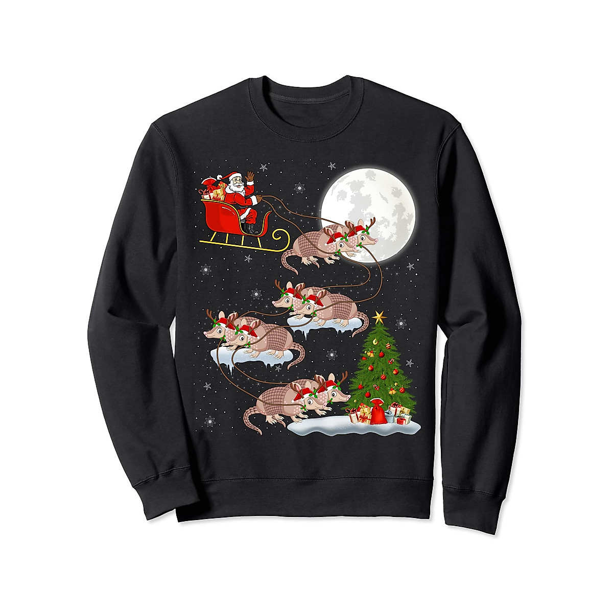 Funny Xmas Lighting Tree Santa Riding Armadillo Christmas Sweatshirt