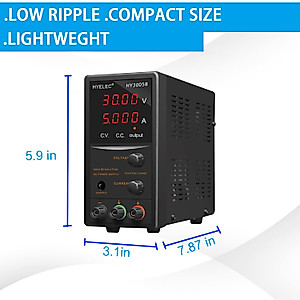 DC Power Supply Variable, Hyelec 30V 5A Adjustable Switching Regulated DC Bench Power Supply with 4 Digits LED Display, Data Hold,Coarse and Fine Adjustment with 110V Alligator Leads