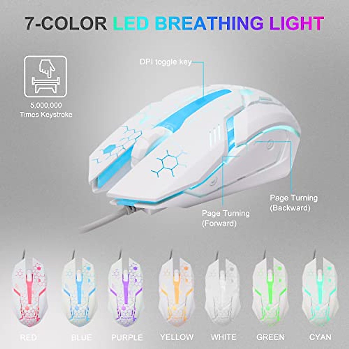 RGB Gaming Keyboard and Mouse Combo-CHONCHOW LED Backlit Wired Keyboard DPI3600 USB Mice with Mechanical Feeling Keys Rainbow Breathing Emitting Character Compatible with PS4, X Box,PC,Laptop