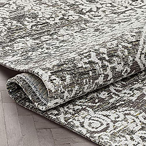 Well Woven Antu Black Vintage Distressed Damask Area Rug (5'3" x 7'3")