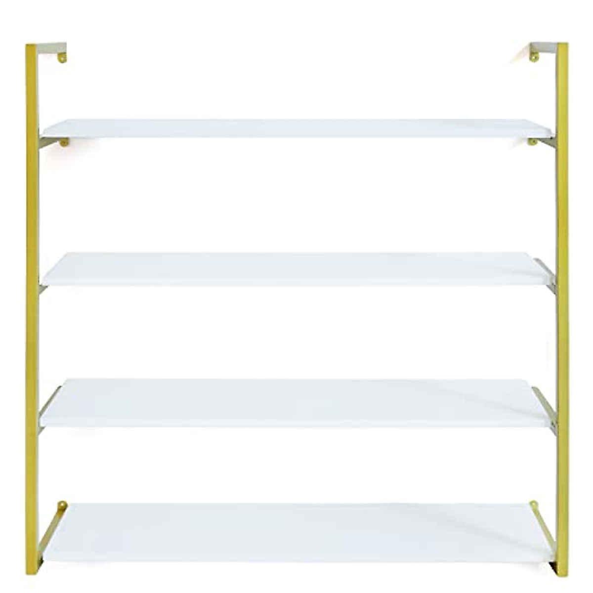 GDAE10 Modern Wall Mounted Shelf Gold Metal Wall Shelf with Wooden Board Floating Storage Rack Wall Mounted Bookshelf Suitable for Living Room Study Bedroom (36 Inch 4 Layer)