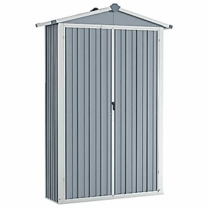 Tidyard Garden Shed with Storage Shelves and Vents Galvanized Steel Outdoor Tool Shed Pool Supplies Organizer Gray for Patio, Backyard, Lawn 42.3 x 18.1 x 72 Inches (W x D x H)