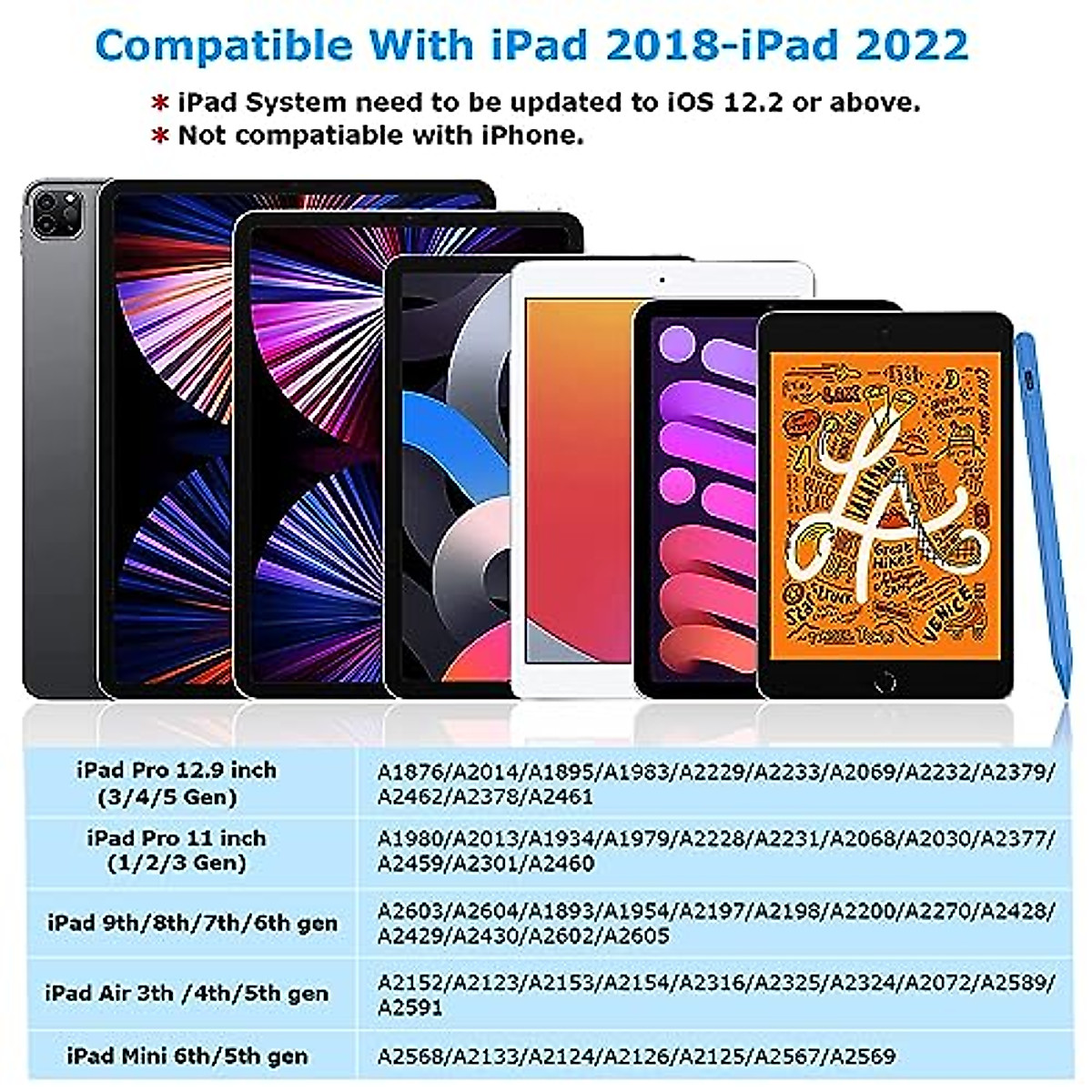 Stylus Pen for iPad 10/9th Gen,Stylus Pen Compatible with (2018-2022) Apple iPad Pro 11 & 12.9 inch,iPad Mini 6th/5th Gen, iPad Air 3/4/5,iPad 6/7/8th Gen for Writing/Drawing