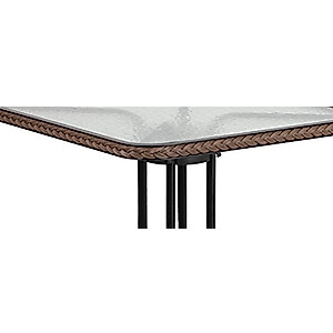 Flash Furniture 28'' Square Tempered Glass Metal Table with Dark Brown Rattan Edging