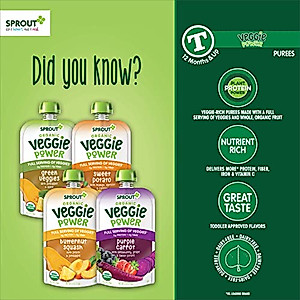Sprout Organic Baby Food, Stage 4 Toddler Pouches, Sweet Potato Veggie Power Pack, 4 Oz Purees (Pack of 12)