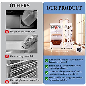 RYIDA Mobile Bookshelf, 5 Tier Movable Bookshelf with Wheels, Versatile Bookshelf Organizer for Boys, Girls, Kids, Children, Students, and Workers Who Need to Organize and Store Books(Khaki)