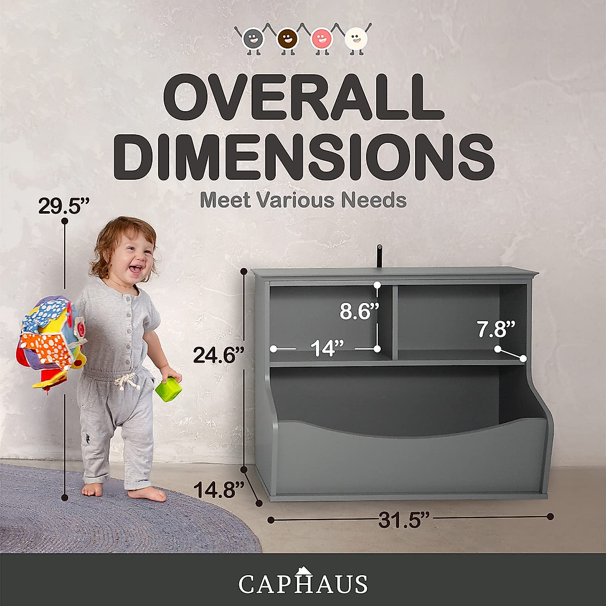 CAPHAUS Kids' Toy Storage Organizer, Open Storage Cubby, Multifunctional Book and Toy Storage Cabinet, Book and Toy Storage Shelf for Nursery, Playroom, Closet, Home Organization Toy Bookcase