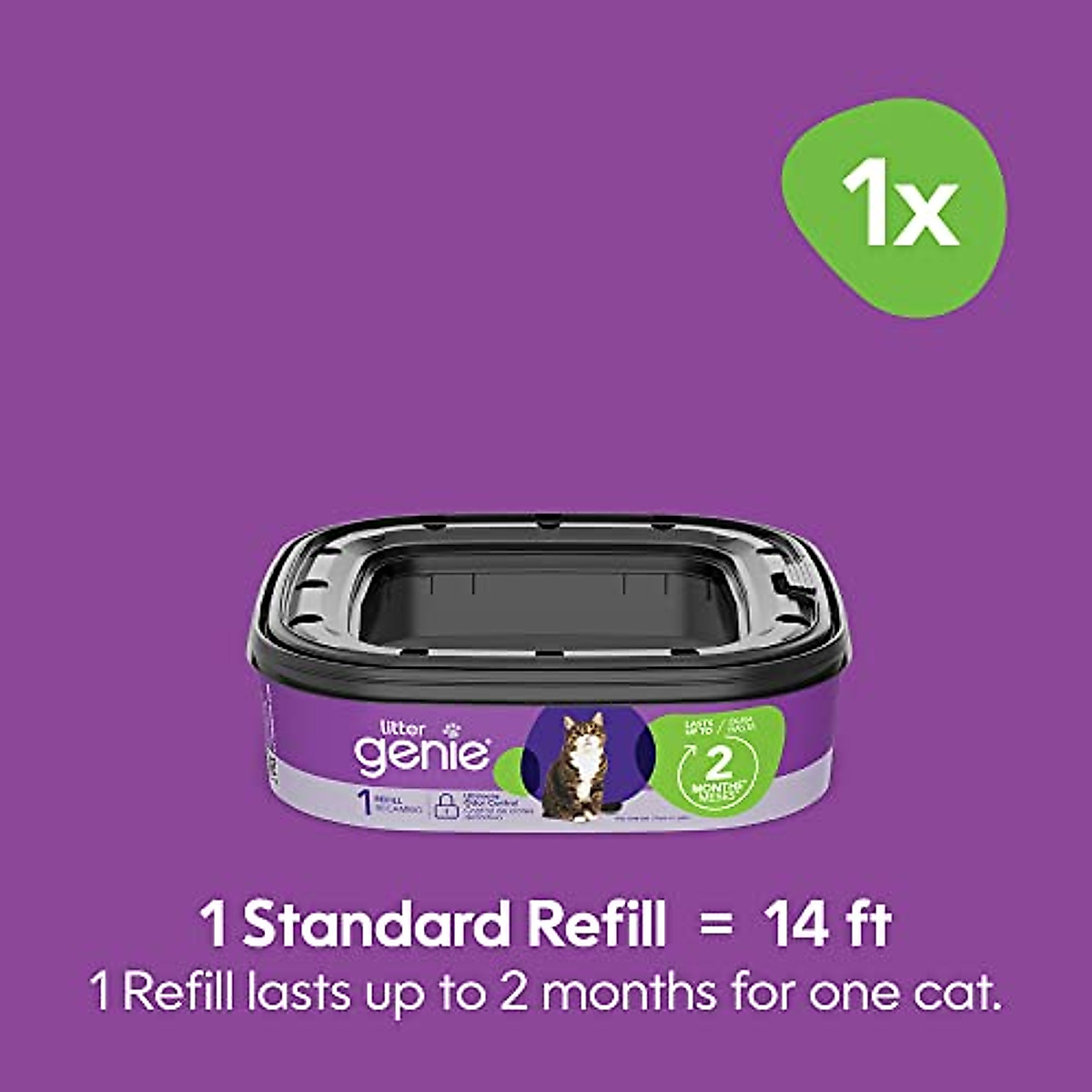 Litter Genie Refill Bags (1-Pack) | Multi-Layers of Odor-Barrier Technology | 1 Square Refill Cartridge Lasts Up to 2 Months Per Cat