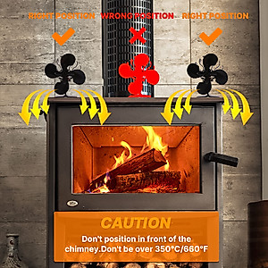 LerkeHony 4 Silent Heat Powered Stove Fan, Log Burner Fan with a Thermometer, Eco Friendly Heat Circulation for Wood/Log Burner/Fireplace/Free Stove Thermometer Satin/Black