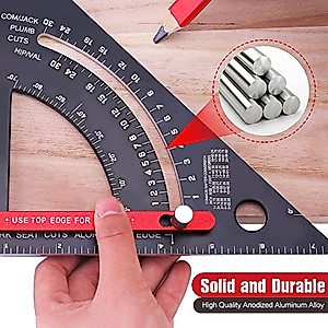 LARMEIL Carpenter Square, 7 inch Woodworking Tools Framing Square, Carpenter Tools and 2 Pencils Combination Square, Adjustable Angle Triangle Ruler, Metal Rafter Square (Angular Positioning Square)
