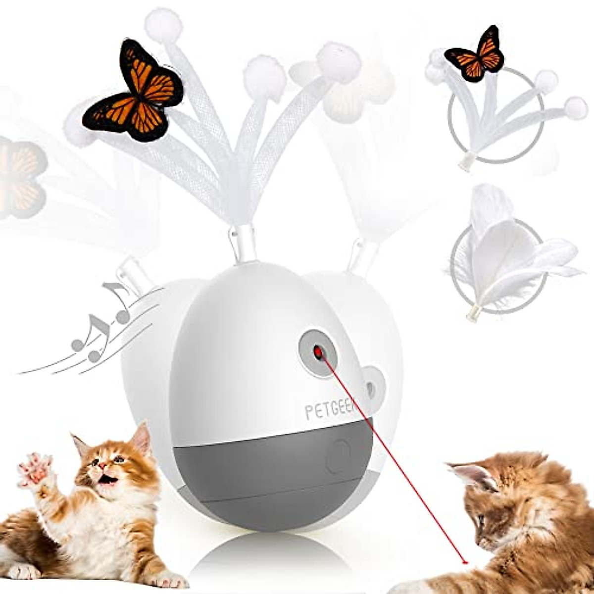 PETGEEK Laser Pointer Cat Toy, Interactive Cat Toy for Kitten Toys, Cat Laser Toy with Bird Squeaky, Automatic Cat Toy with Cat Wand Replacement, Cat Toys for Indoor Cats