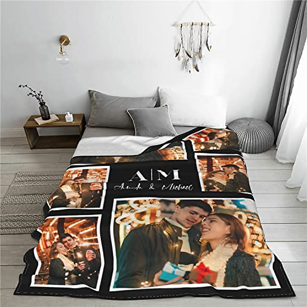 Easycosy Personalized Photo Blankets for Couples Gifts, Custom Picture Throw Blanket for Girlfriend Boyfriend Gifts, Anniversary Birthday 30"x40"