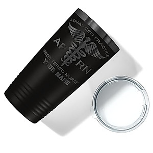 Personalized APRN Advanced Practice Registered Nurse on Black with Ion Ghost Black Design 20 oz Stainless Steel Tumbler with Lid - Insulated Cup - Custom Travel Mug