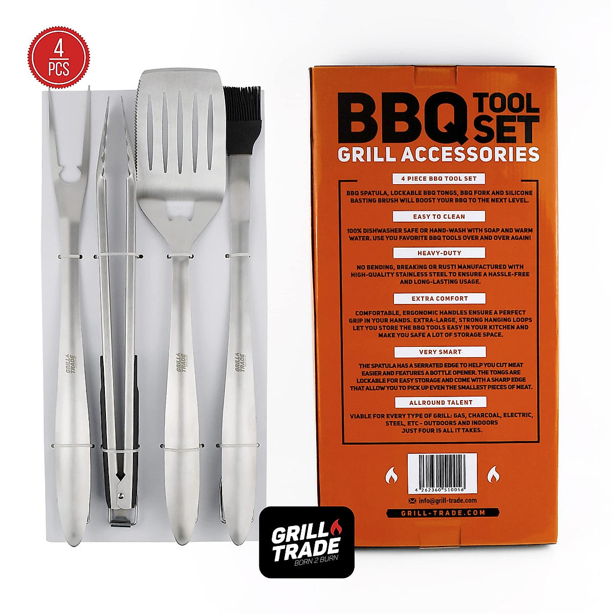 Grill Tools Set - BBQ Grill Utensils - Barbecue Grill Accessories with Tongs, Spatula, Fork, Brush - High-Grade Stainless Grilling Tool Kit - Dad Grill Set Gifts for Men - Dishwasher Safe