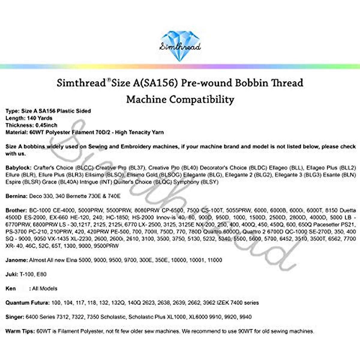 Simthread 25pcs White Prewound Bobbin Thread Size A Class 15 (SA156) 60WT with Clear Storage Plastic Case Box 70D/2 for Brother Embroidery Thread Sewing Thread Machine DIY