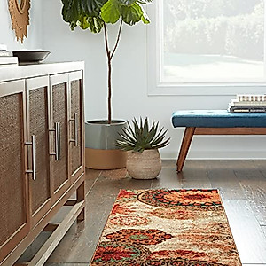 Mohawk Home Caravan Ornamental Floral Medallion 2' x 8' Area Rug - Orange - Perfect for Living Room, Dining Room, Office