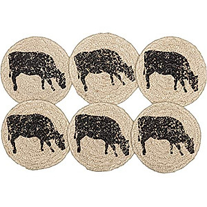 VHC Brands Sawyer Mill Cow Jute Coaster, 6-Piece Set, Bleached White, 4"