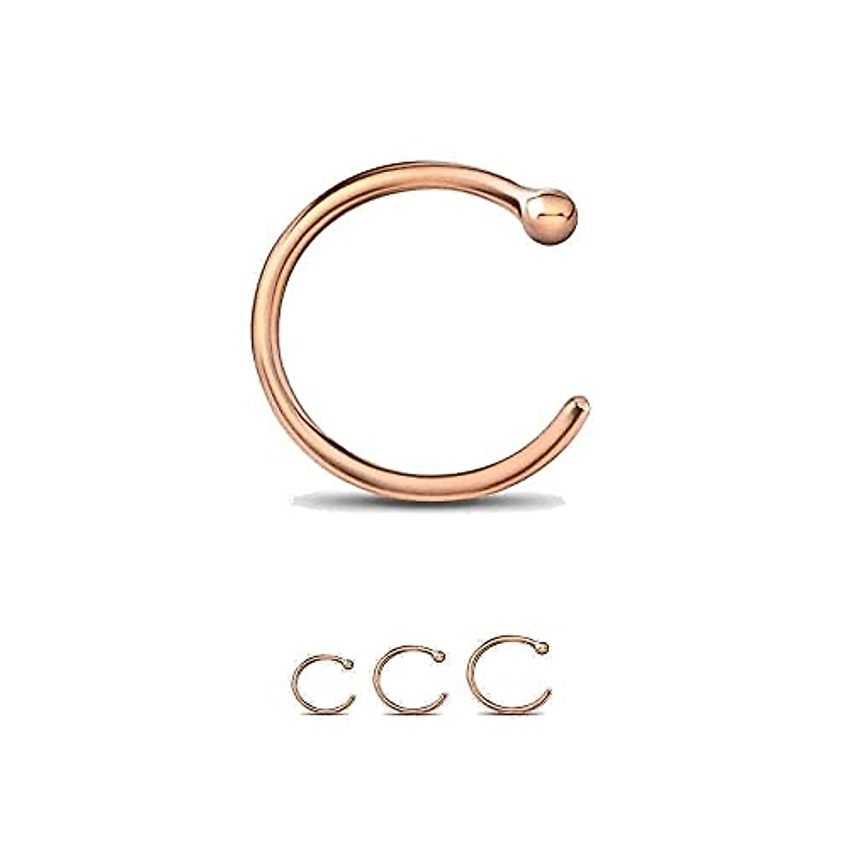 14 Karat Rose Gold 20G 5/16" 14K 1.5 mm Ball Open Nose Hoop Tragus Ring Jewelry Style 88888-1999