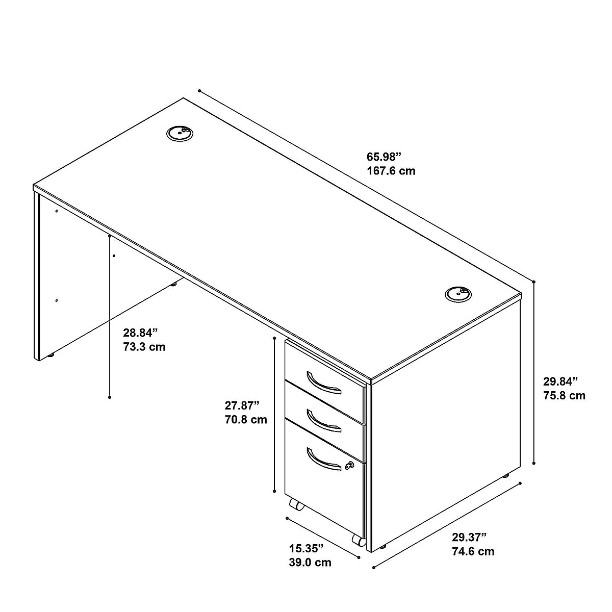 Bush Business Furniture Series C 66W x 30D Office Desk with Mobile File Cabinet in Mocha Cherry