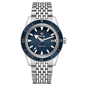 Rado Men's Captain Cook 42 mm Automatic Diving Watch with Stainless Steel Strap, Silver-Tone, 20 (Model: R32505203), Blue