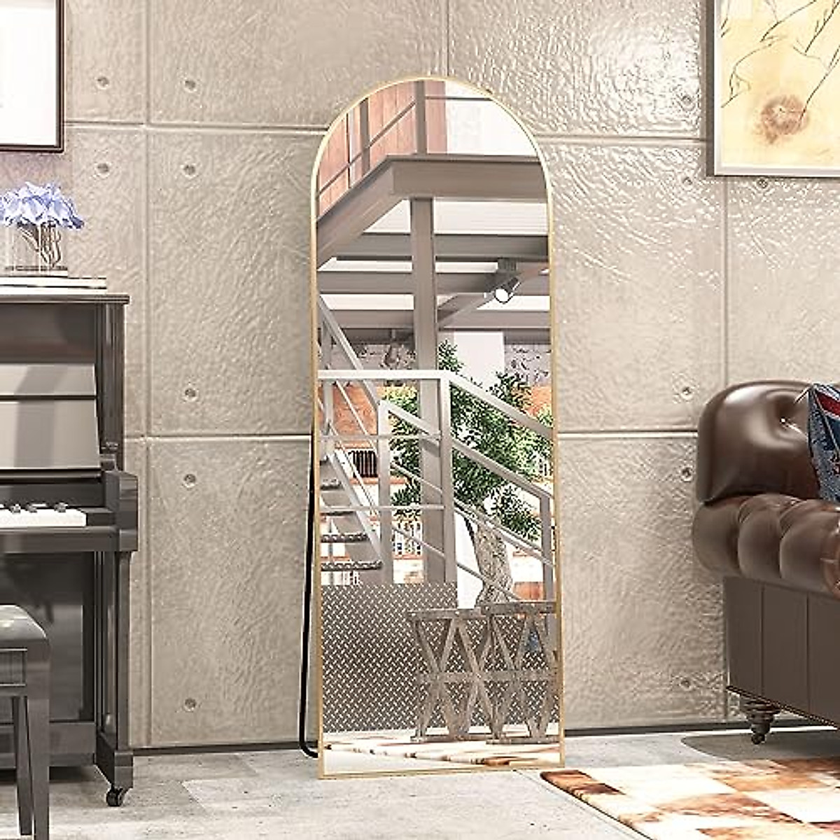 CASSILANDO Arched Full Length Mirror, 64" x 21", Floor Standing, Gold Metal Frame, Modern Style, Bedroom, Bathroom, Entrance, Decor