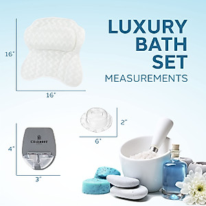 Charmont Luxury Bath Pillow Set, Relaxing Spa Bathtub Headrest for Head and Neck Support, Slip Resistant Waterproof Bathtub Cushion Strong Suction for Soaking Tub 3D Air Mesh with Accessories