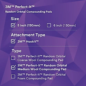 3M Perfect-It Random Orbital Medium Wool Compounding Pad, 5"/130 mm, White, 34121, Orbital Pads for Automotive Compounding and Polishing