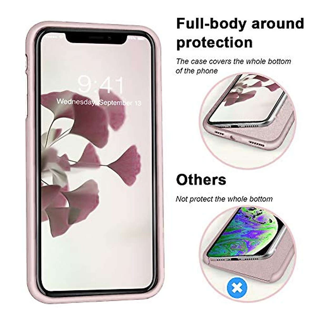 Vooii for iPhone Xs/X Case Kickstand | Baby Grade Liquid Silicone | 10ft Drop Tested Protective, Microfiber Lining Shockproof Full-Body Cover Case for iPhone Xs/X (Sand Pink)