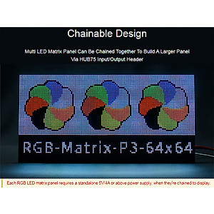 Flexible RGB Full-Color LED Matrix Panel 64x64, 4096 RGB LEDs, 3mm Pitch, Adjustable Brightness Chainable Design, Display Text/Colorful Image/Animation, for Raspberry Pi/Raspberry Pi Pico / ESP32