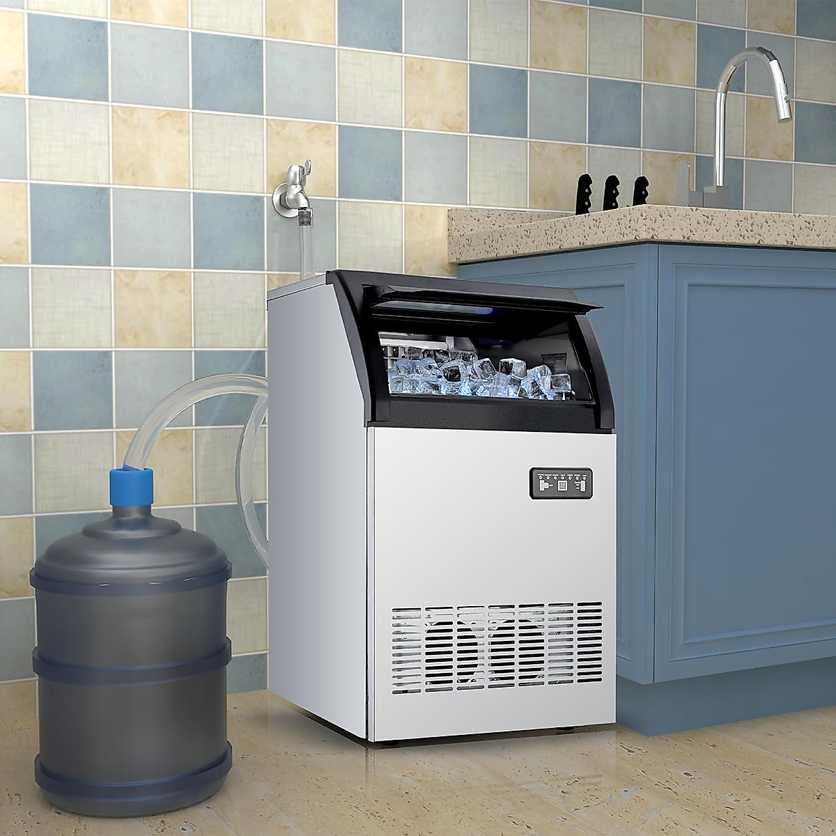 PrecisionAuto Stainless Steel Under Counter Ice Maker Machine - High Capacity Production, Generous Storage, Durable Stainless Steel