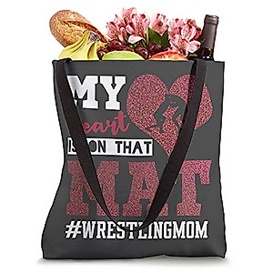 Wrestling Mom My Heart is on That Mat Design For Mother Tote Bag