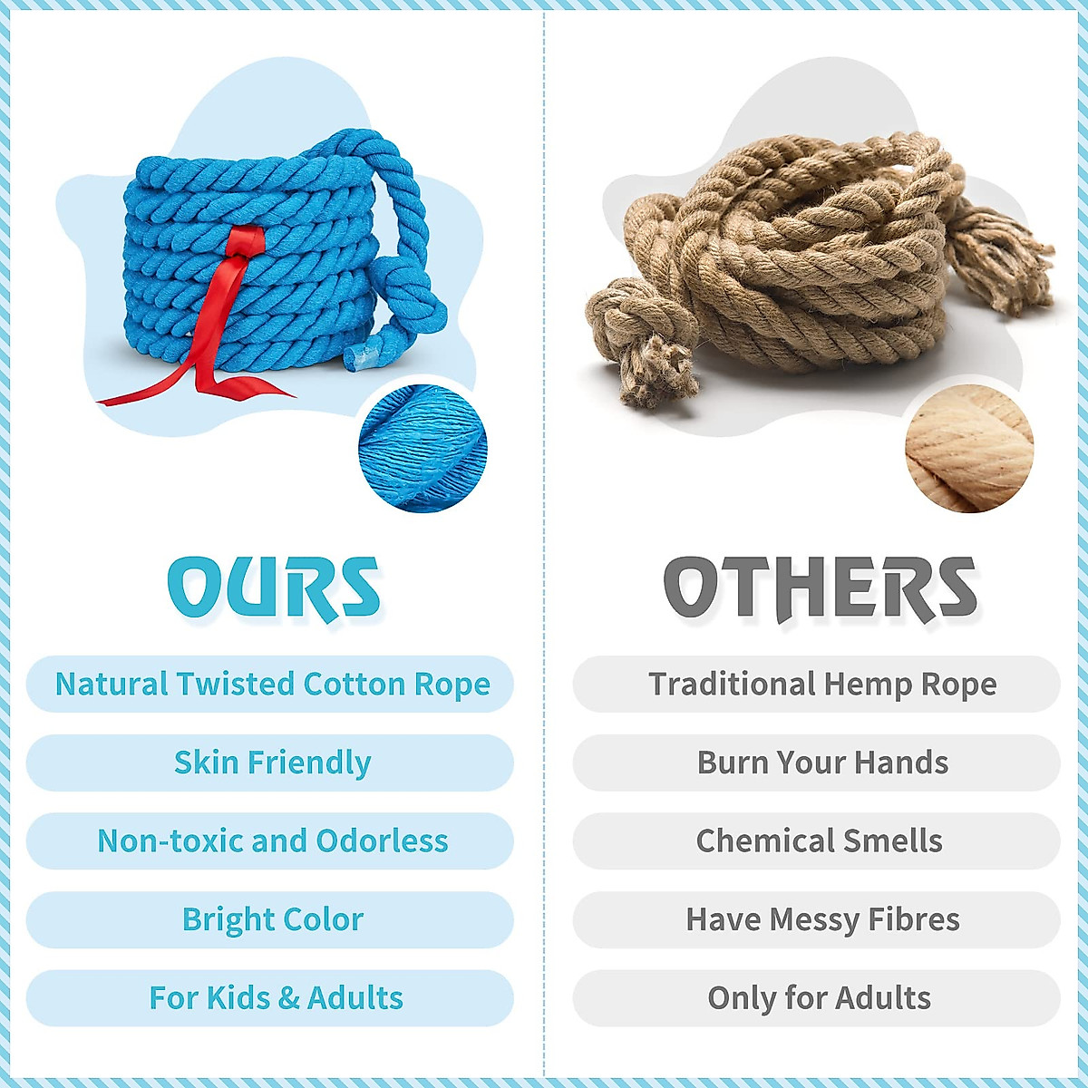 Tug of War Rope for Kids and Adults,Outdoor Games Field Day Family Reunion Birthday Party Games, Summer Outside Yard Backyard Lawn Games, Camping Picnic Carnival Games,Team Building (Blue, 20FT)