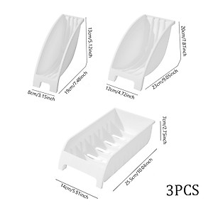QmjdDymx 3Pcs Plate Holders Organizer for Kitchen Cupboard - Plastic Dinner Plate Holder - Dinner Dish Drying Rack, Kitchen Vertical Cabinet Storage Organiser Stand - White