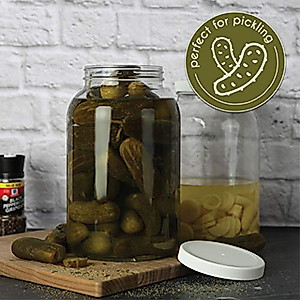 kitchentoolz 4 Pack- 1 Gallon Mason Jar - Glass Jar Wide Mouth with Airtight Foam Lined Plastic Lid - Safe Mason Jar for Fermenting Kombucha Kefir - Storing and Canning- US Made