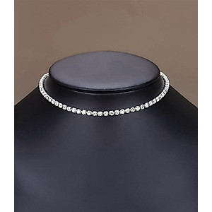 EFTOM 1 Row Silver Rhinestone Choker Necklace Diamond Necklaces for Women