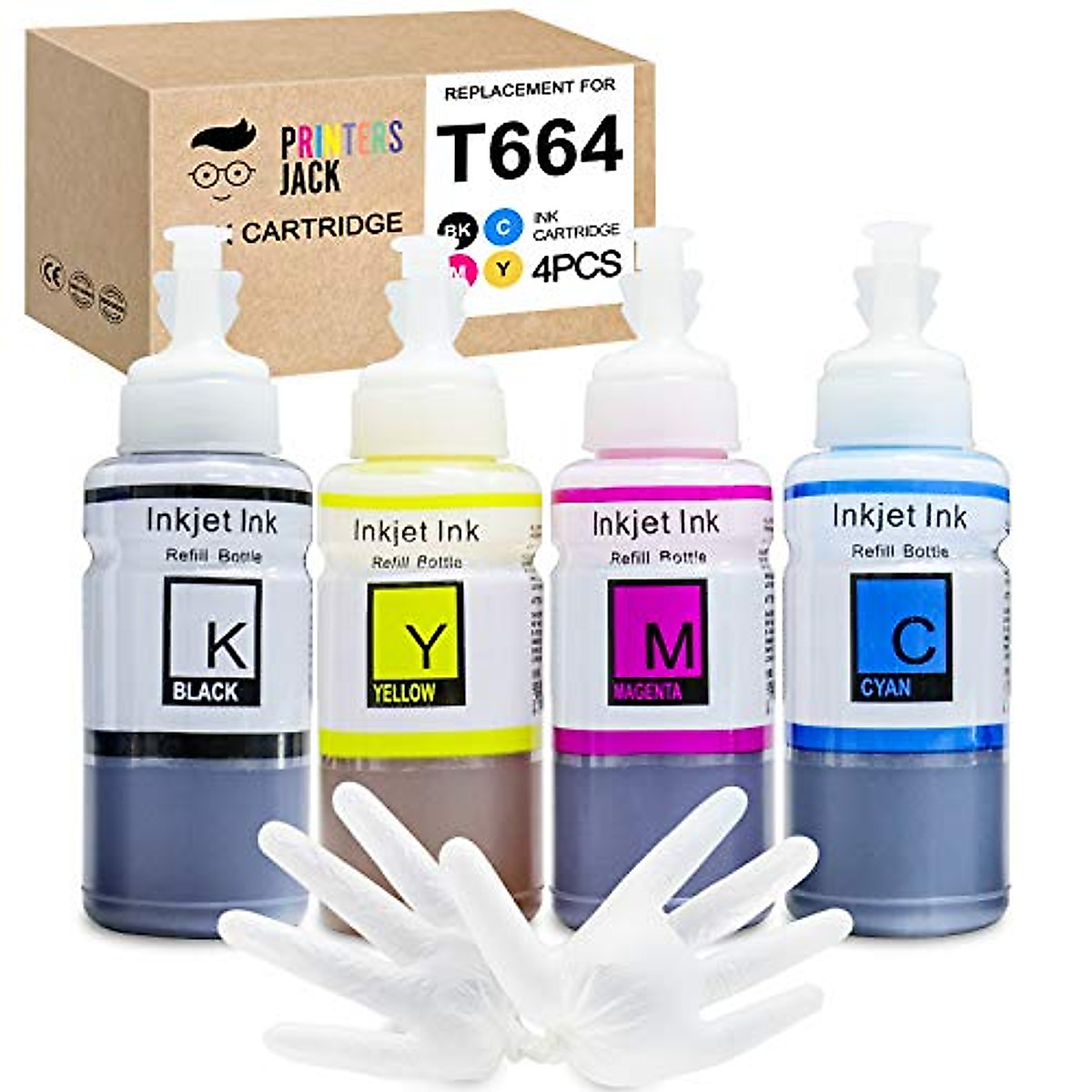 Printers Jack Compatible Epson T664 Refill Ink Bottle kit for Expression ET-2650, ET-2500, ET-2550, ET-2600 & Workforce ET-16500, ET-4500, ET-4550 Printers