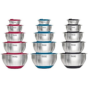 VIKING Culinary Stainless Steel Mixing Bowl Set, 10 piece, Non-slip Silicone Base, Includes Airtight Lids, Dishwasher Safe, Teal