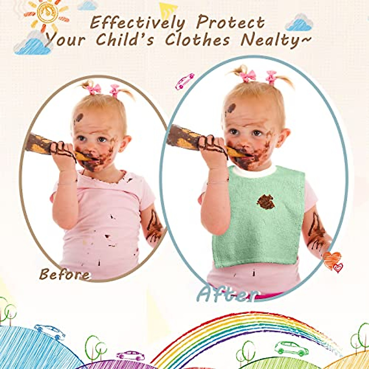 6 Pcs Pullover Baby Bibs Cotton Terry Toddler Bibs Absorbent Infant Bibs for Feeding and Drooling Towel Slip on Bib (Fresh Color)