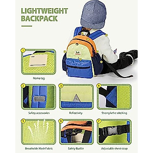 UPPACK Kids Backpack Toddler Backpack for Girls Boys School Backpack Leash for Toddlers Backpack Preschool Cute Backpack for Kids Duffle Bag 3-6 Kindergarten Backpack Small Bookbag Blue Green Small