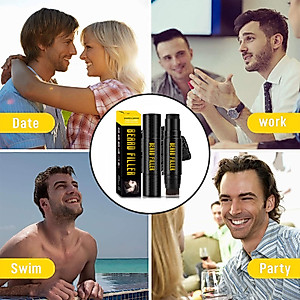 NewBang Beard Filler, 2-in-1 Filling Stick and Brush for Men, Waterproof Long-Lasting Natural Finish, Enhances Facial Hair and Moustache Makeup - Black