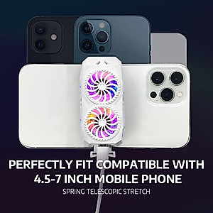 AIHOOR Phone Cooler with Dual Cooling Fan for Gaming, Compatible with iPhone & Android Smartphone (4.5 to 7 in), White
