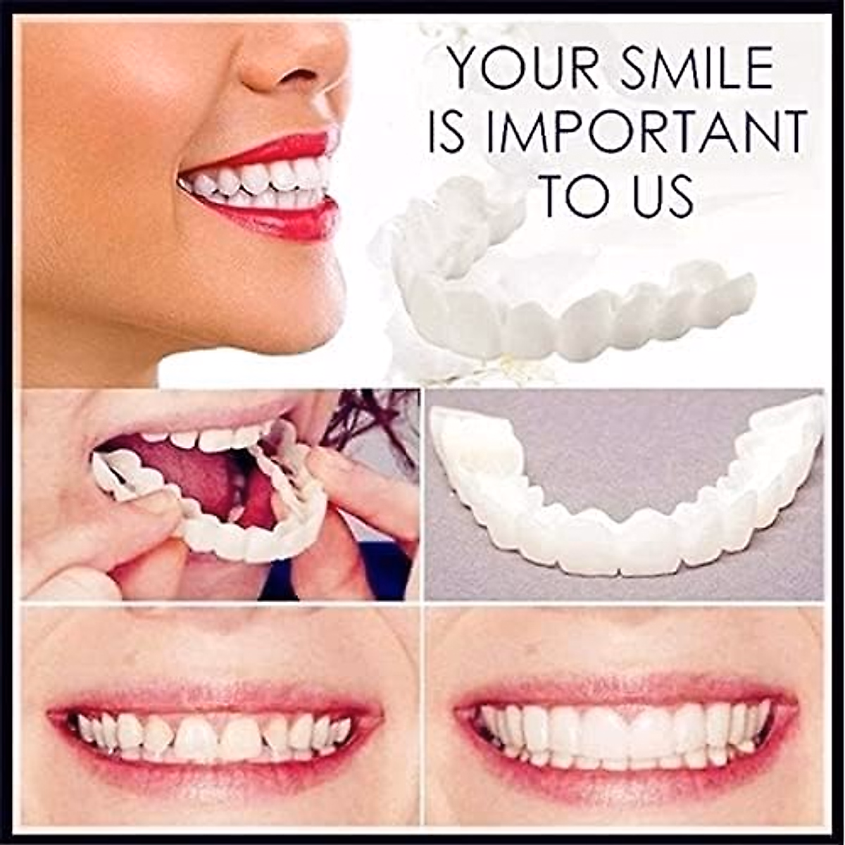 CHNLML Denture Teeth Temporary Fake Teeth Snap on Veneers, Simulation Braces Snap On Smile Tooth Cover Perfect Whitening One Size Fits Most Comfortable Denture to Make，Fix Confident Smile (2 Pcs)