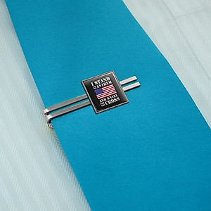I Stand For The Flag Kneel Cross USA American Flag Patriotic Square Tie Bar Clip Clasp Tack Silver Color