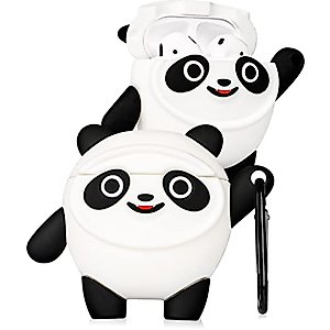 Joyleop White Panda Silicone Case for Airpods 1/2, Cute Lucky Character Fun Funny 3D Hypebeast Design Kids Girls Teens Cover, Fashion Kawaii Cool Stylish Soft Air pods Cases for Airpod 1&2