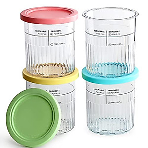 Anbige Replacement Parts 4 Pack Creami Pints and Lids, Compatible with Ninja CREAMi Ice Cream Maker NC500 Series NC501